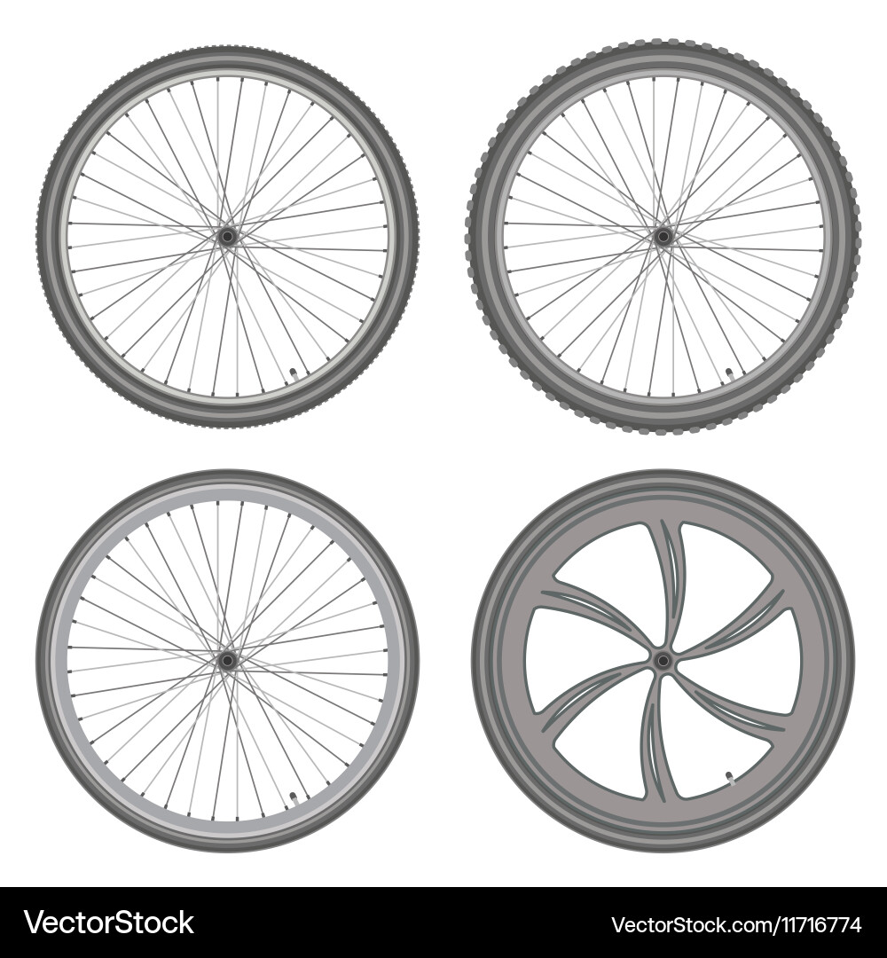 Bicycle wheels different set on white background Vector Image