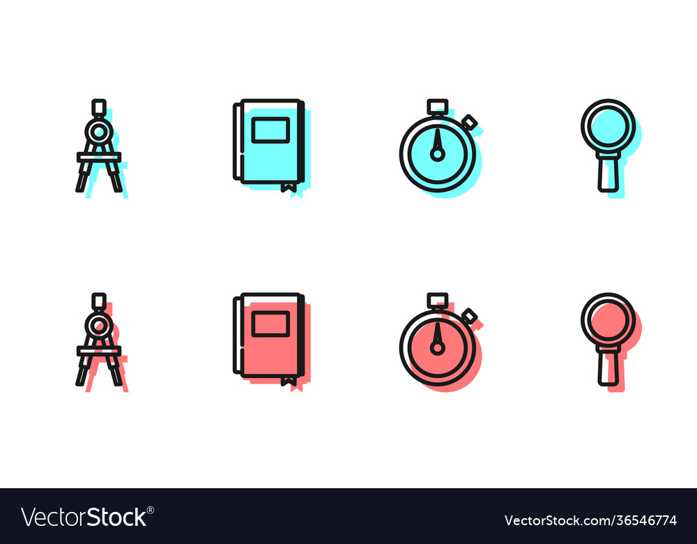Set line stopwatch drawing compass book Royalty Free Vector Set line stopwatch drawing compass book Royalty Free Vector