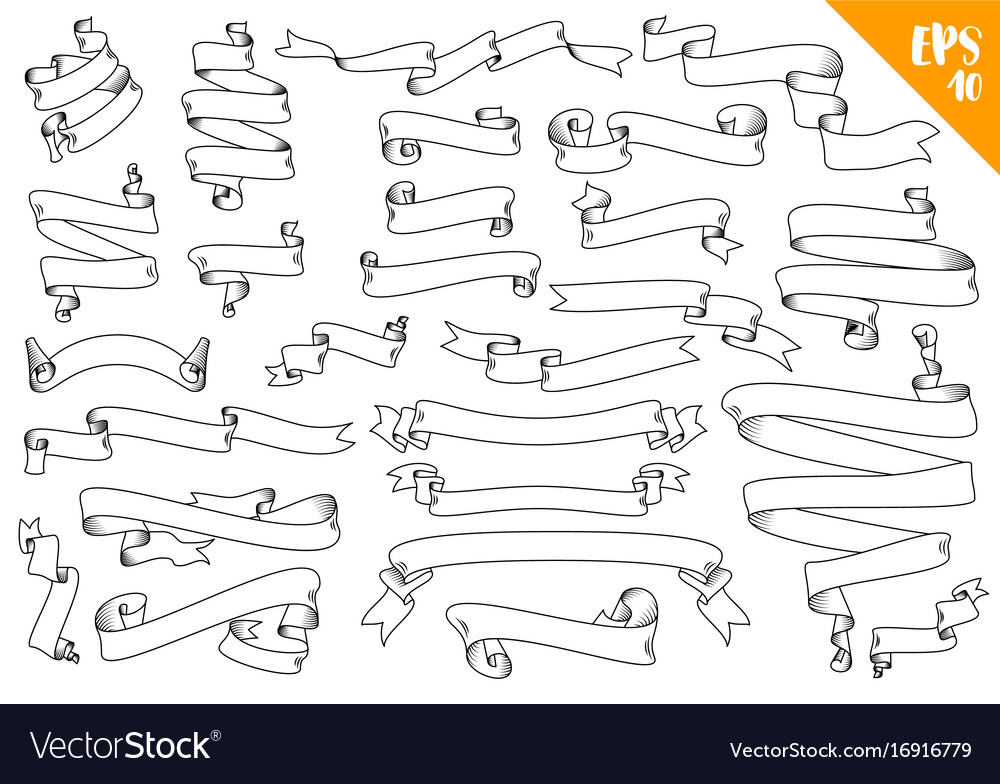 Hand drawn detailed scroll ribbons set Royalty Free Vector