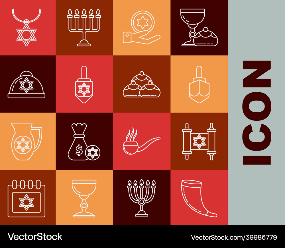Set line traditional ram horn shofar torah Vector Image
