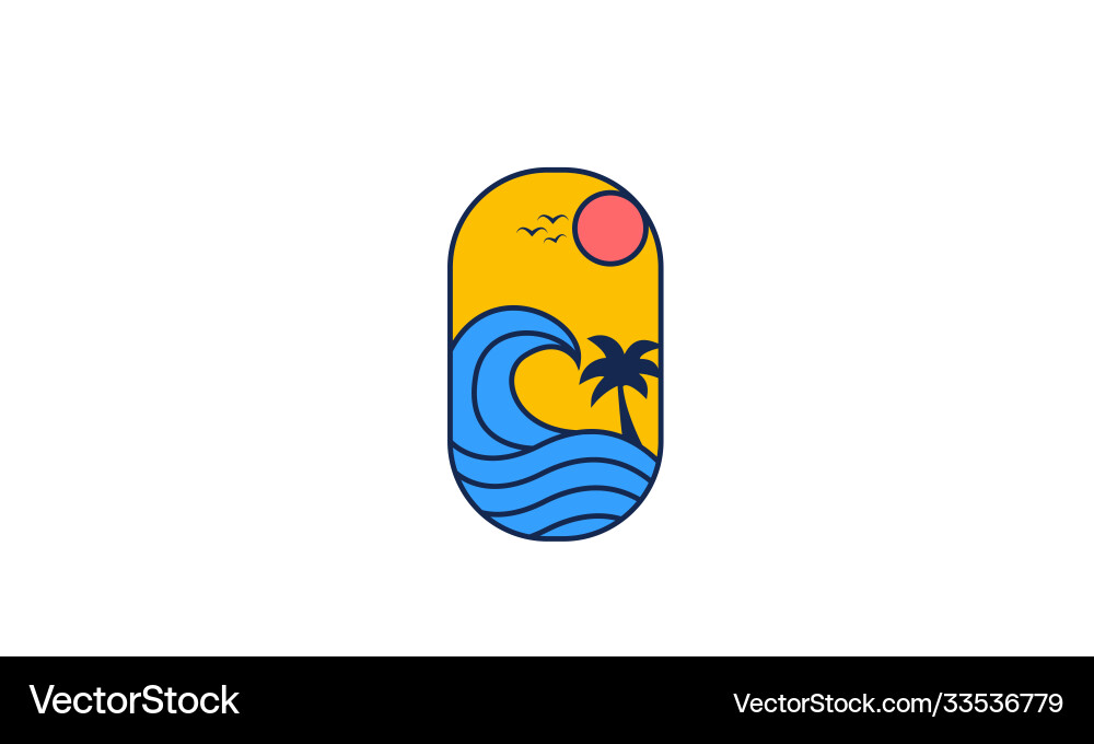 Sunset and sea wave sticker modern logo design Vector Image