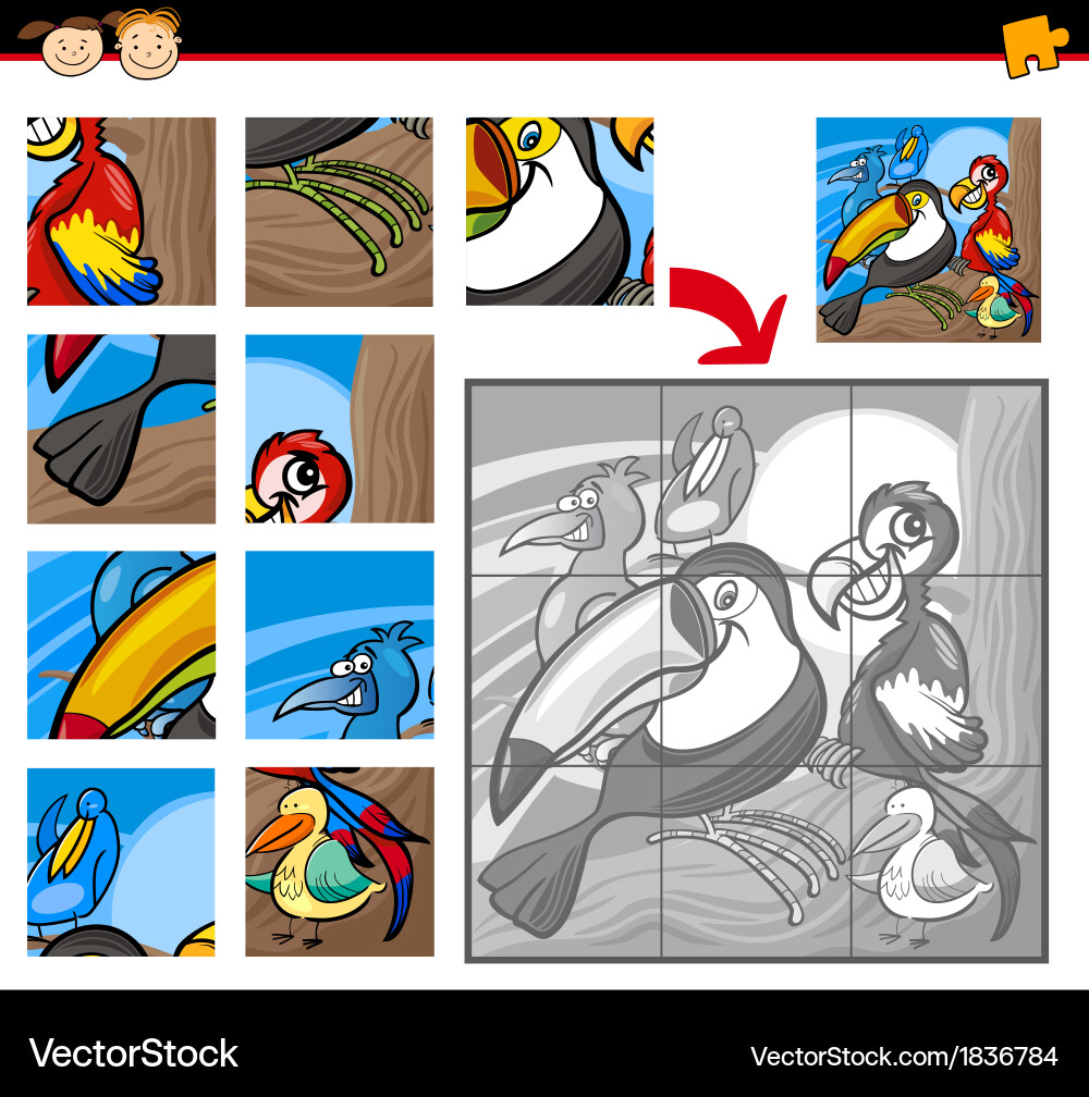 Cartoon birds jigsaw puzzle game Royalty Free Vector Image