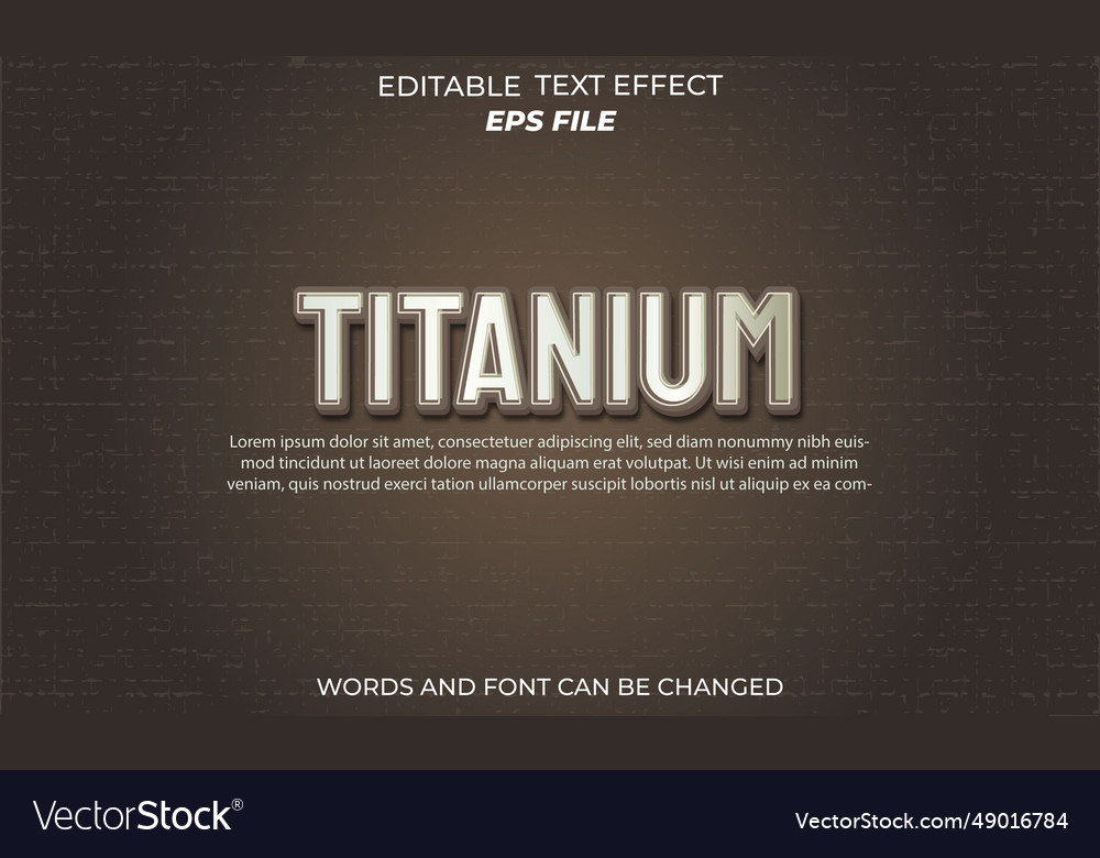 Titanium text effect font editable typography 3d Vector Image