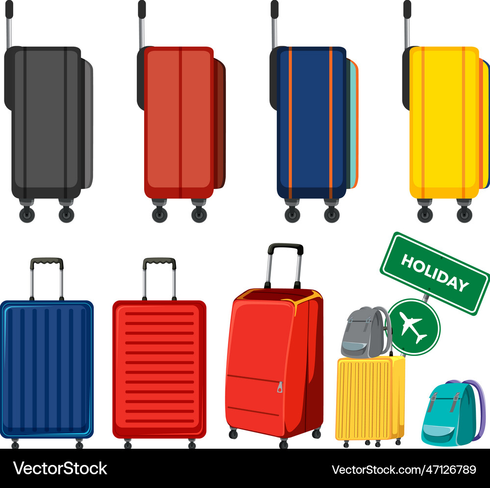 Colorful luggage set collection Royalty Free Vector Image