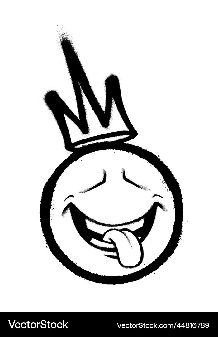 Graffiti emoticon with crown smiling face painted Vector Image