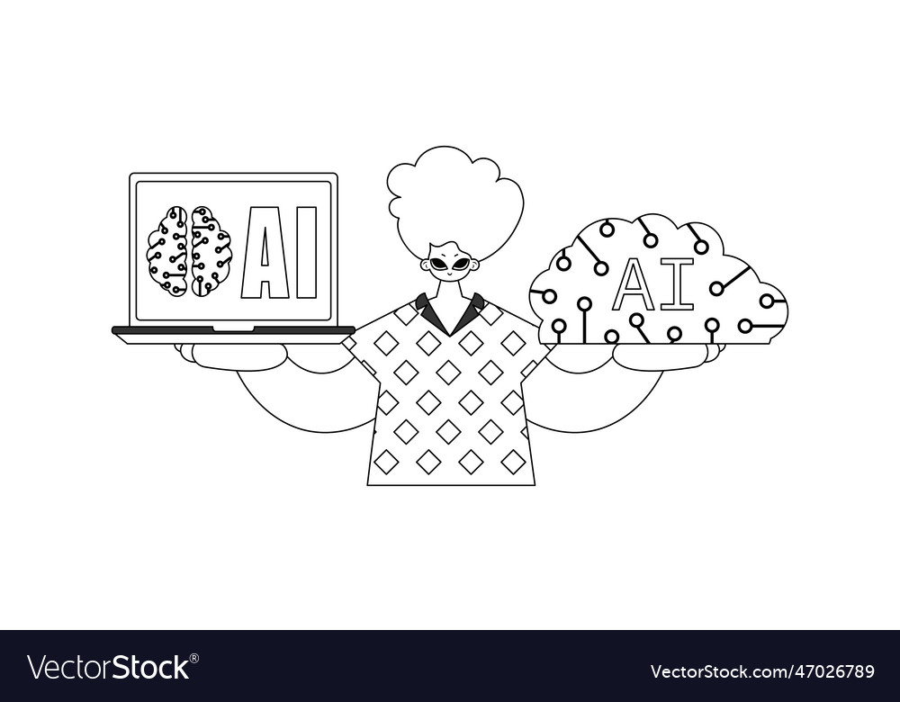 He grasps a linear ai model in his hands Vector Image