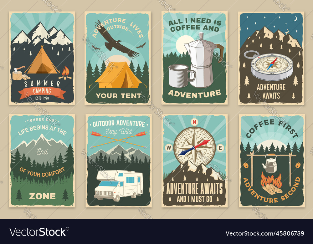 Set of camping retro posters Royalty Free Vector Image