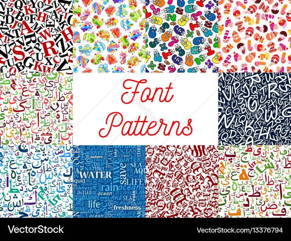Font seamless patterns with letter and number Vector Image