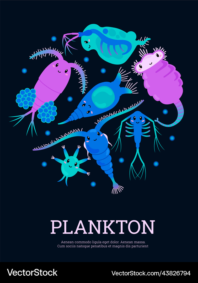 Plankton organisms characters on dark background Vector Image