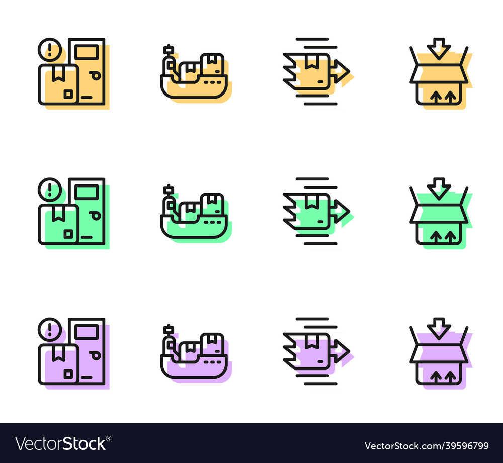 Set line carton cardboard box home delivery Vector Image