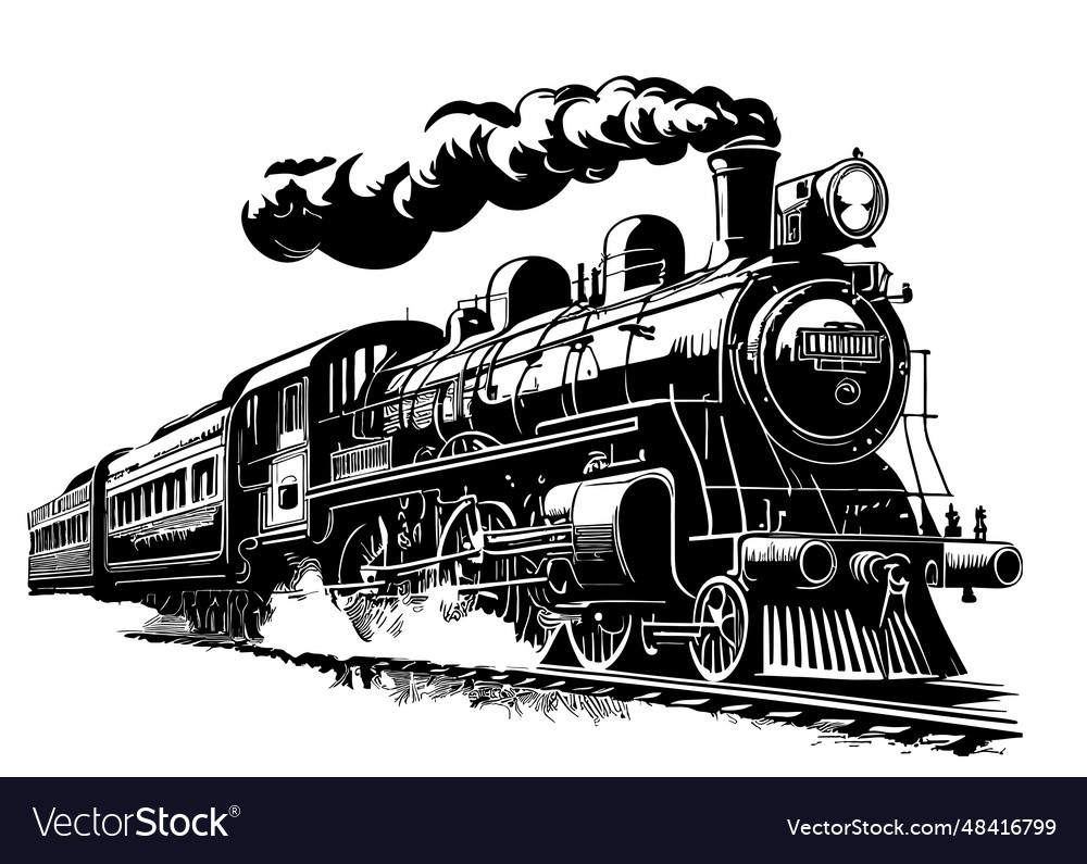 Vintage steam train hand drawn sketch passenger Vector Image