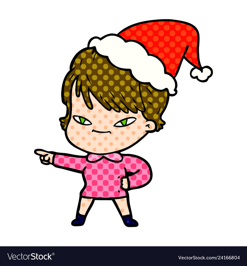 Comic book style of a happy woman wearing santa Vector Image