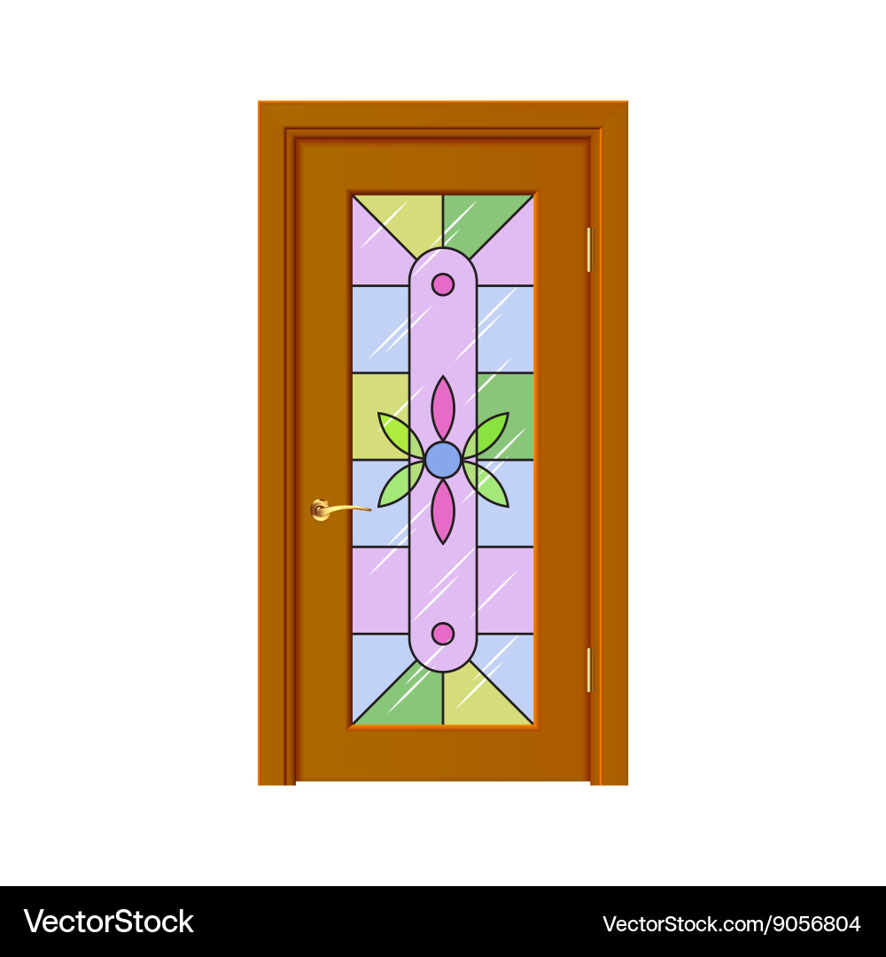 Door with stained-glass windows isolated Vector Image