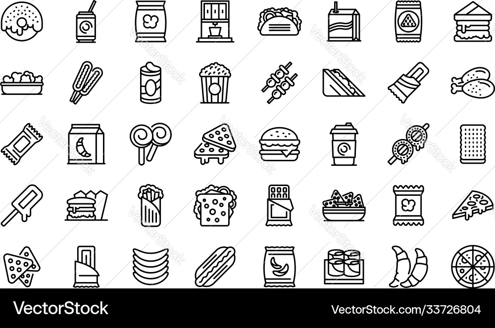 Snack bar icons set outline style Royalty Free Vector Image