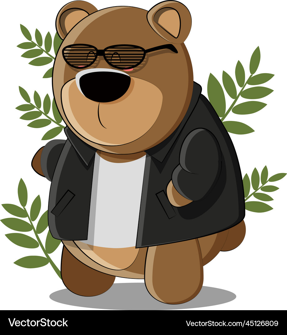 Cool and cute bear in a leather jacket trendy Vector Image