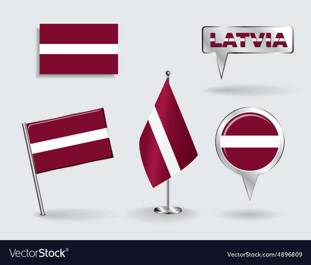 Set of latvian pin icon and map pointer flags Vector Image