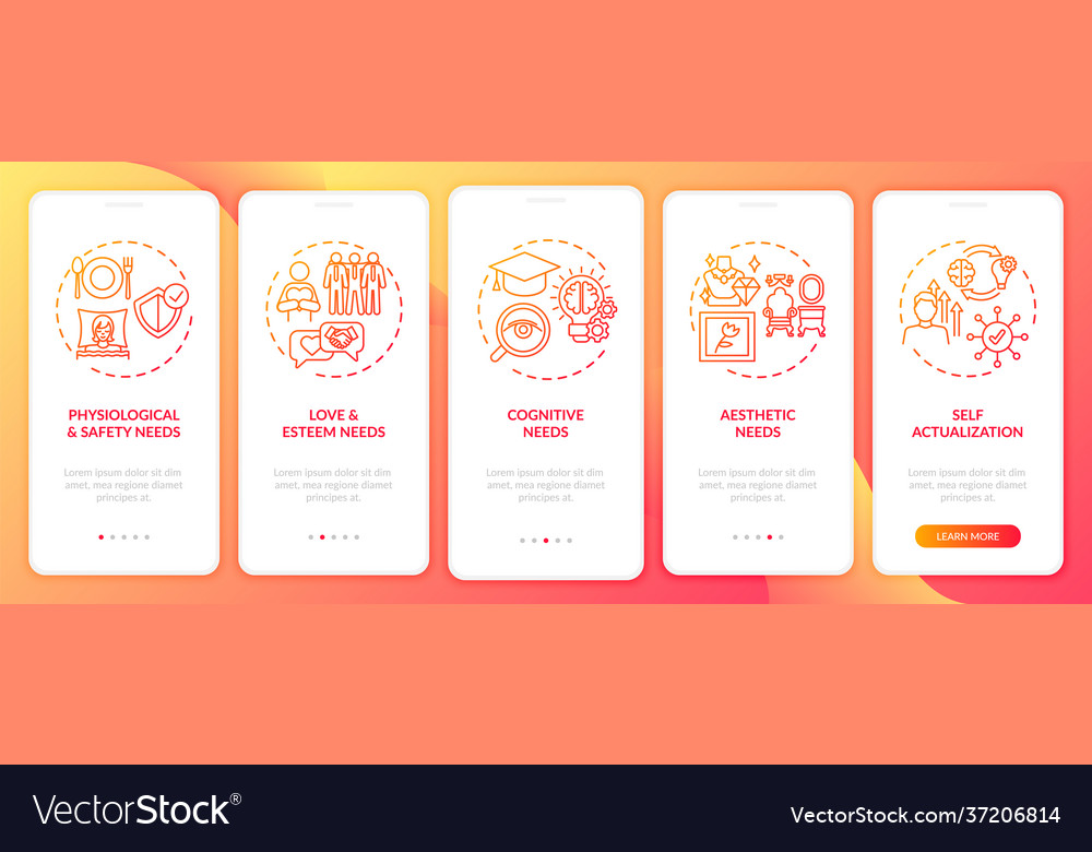 Human being needs red onboarding mobile app page Vector Image