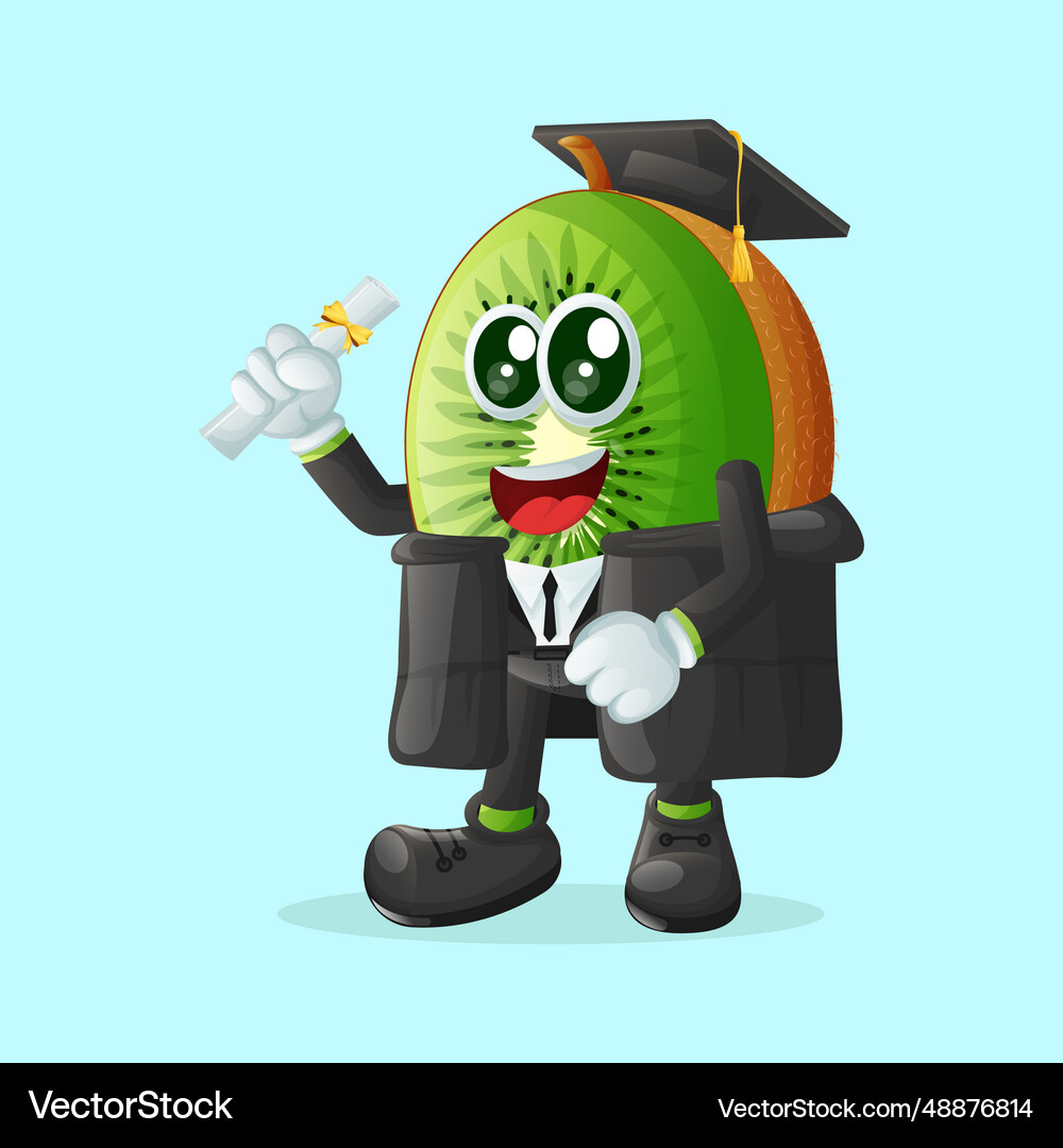 Kiwi character wearing a graduation cap and Vector Image