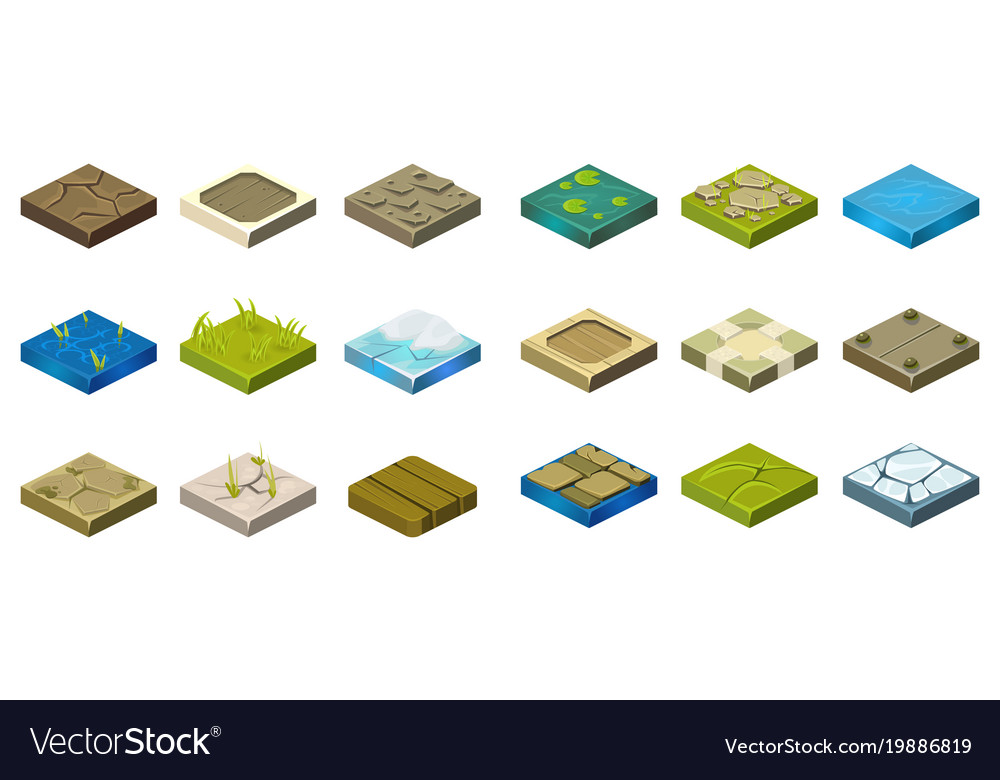 Cartoon set of isometric landscape tiles with Vector Image Cartoon set of isometric landscape tiles with Vector Image