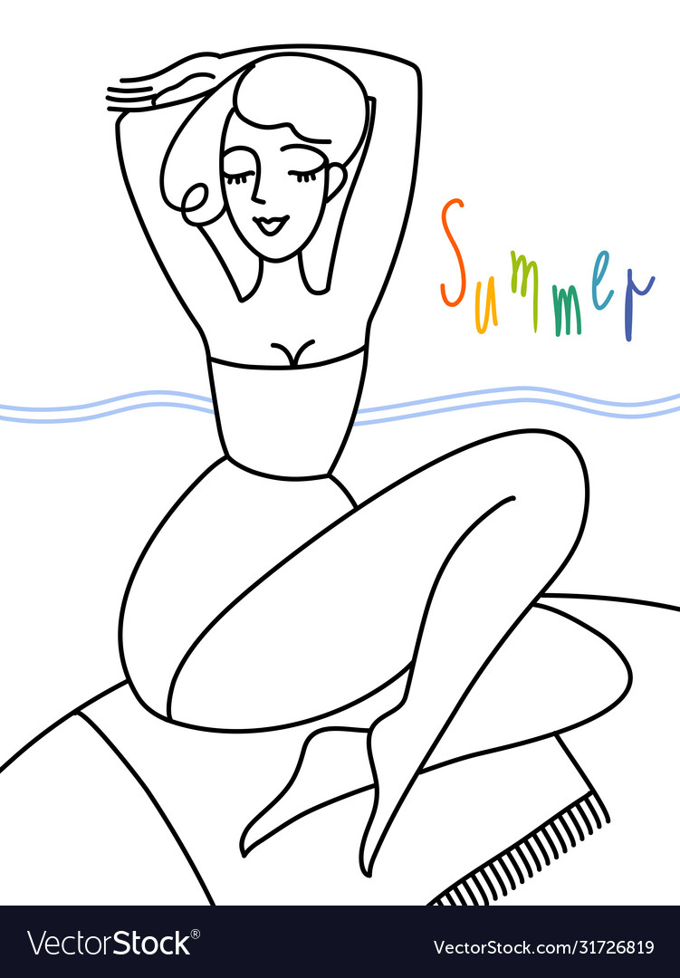 Woman Sunbathes On Beach Royalty Free Vector Image