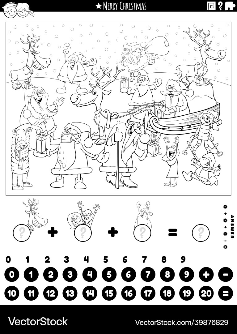 Count and add task with christmas characters Vector Image