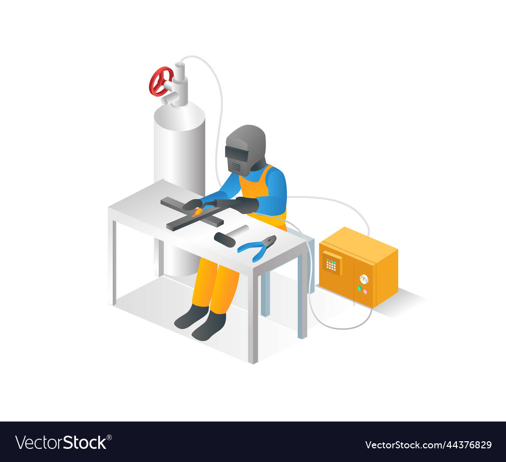 Flat Isometric Concept Man Welding Iron Royalty Free Vector