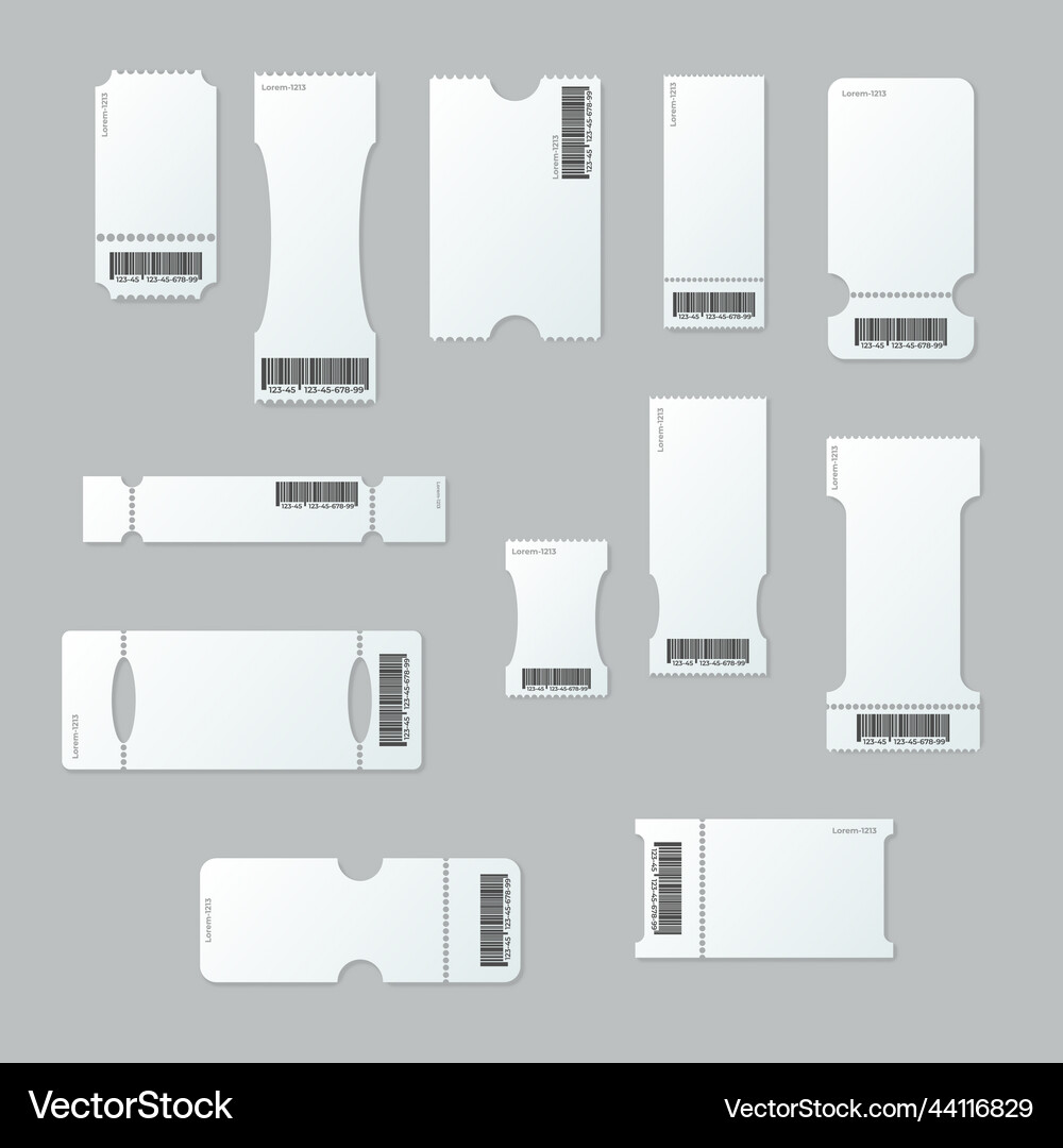 Set of blank ticket mockup template realistic Vector Image