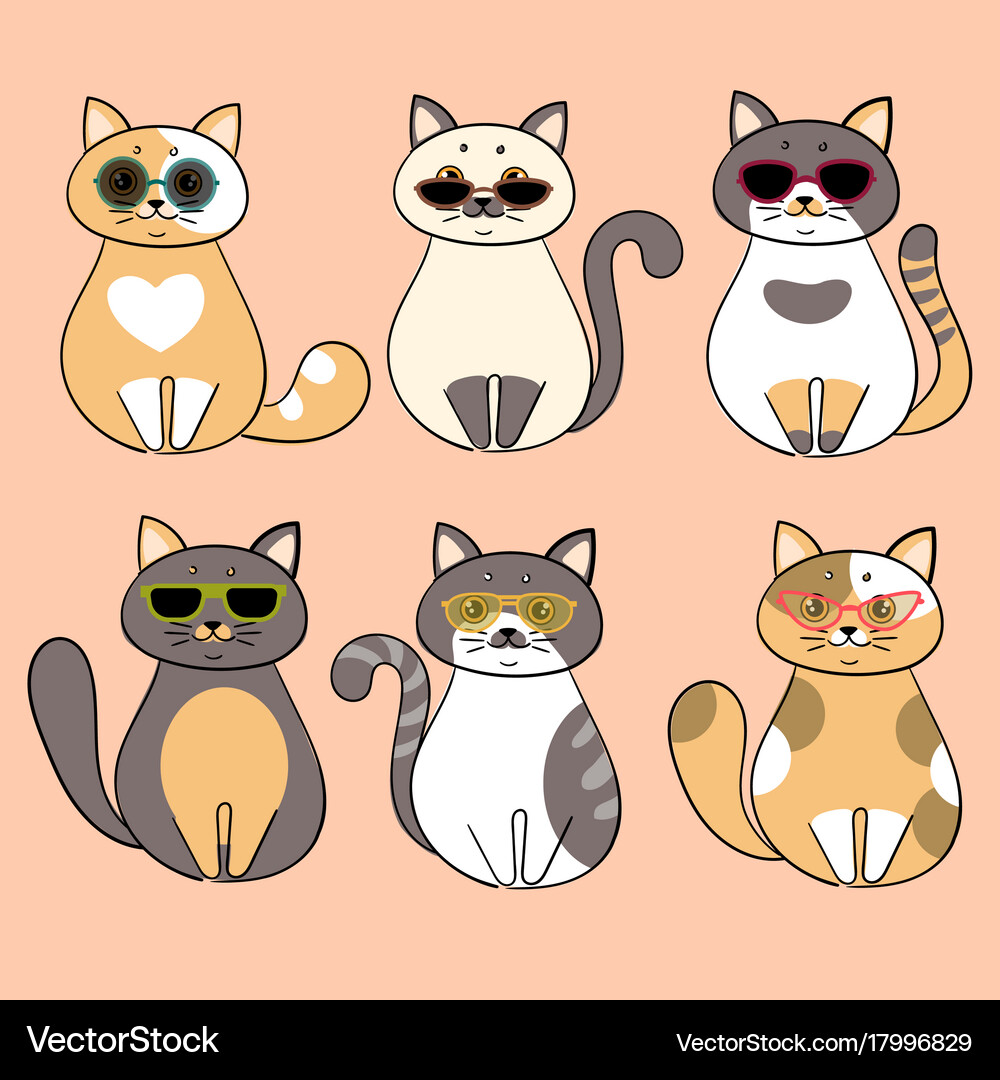 Trendy serious cats with sunglasses Royalty Free Vector