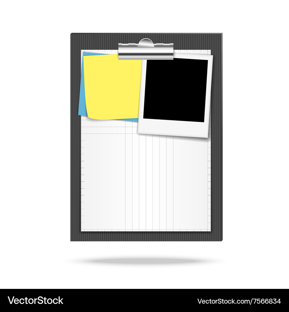 Clipboard paper note papers and photo Royalty Free Vector