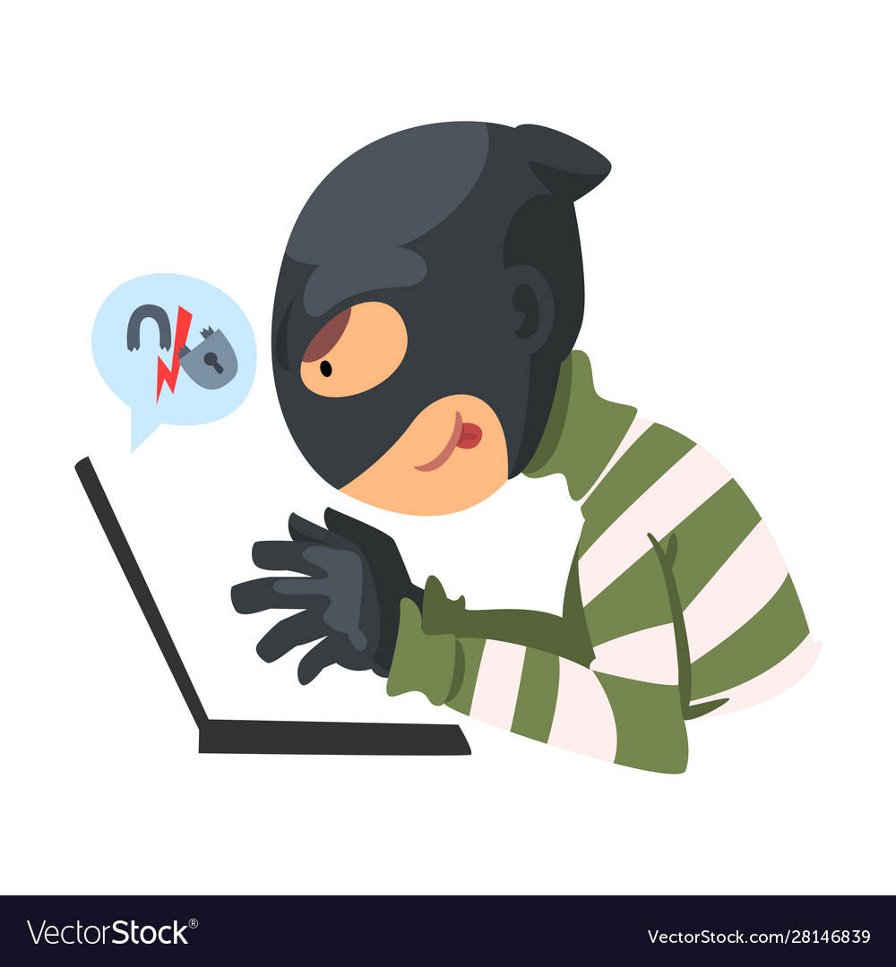 Data theft hacker wearing mask breaking Royalty Free Vector Data theft hacker wearing mask breaking Royalty Free Vector