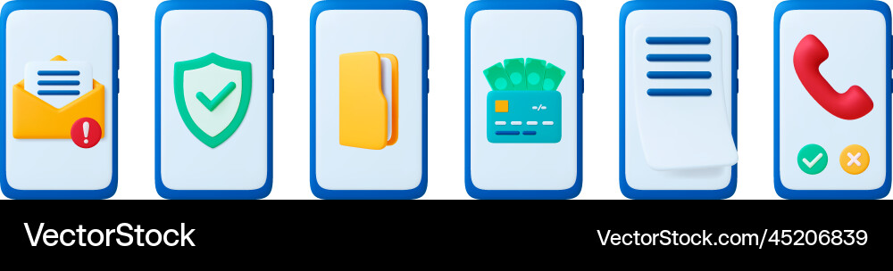 Phone 3d icons mobile payment and digital Vector Image