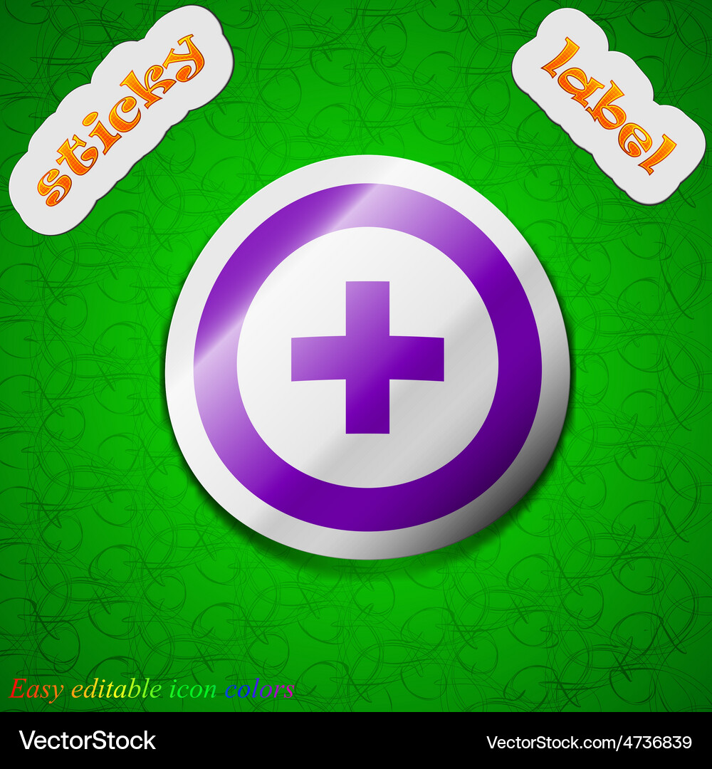 Plus positive icon sign symbol chic colored sticky