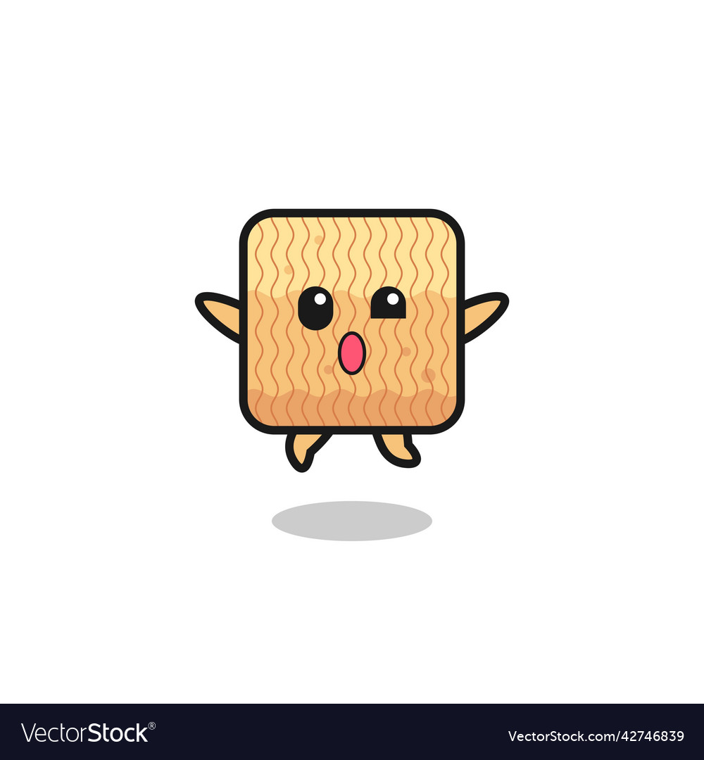 Raw Instant Noodle Character Is Jumping Gesture Vector Image