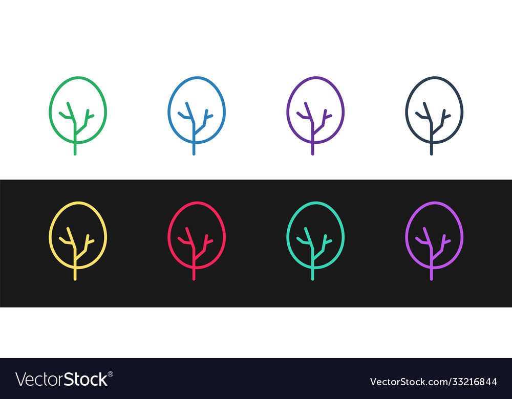 Set line tree icon isolated on black and white Vector Image