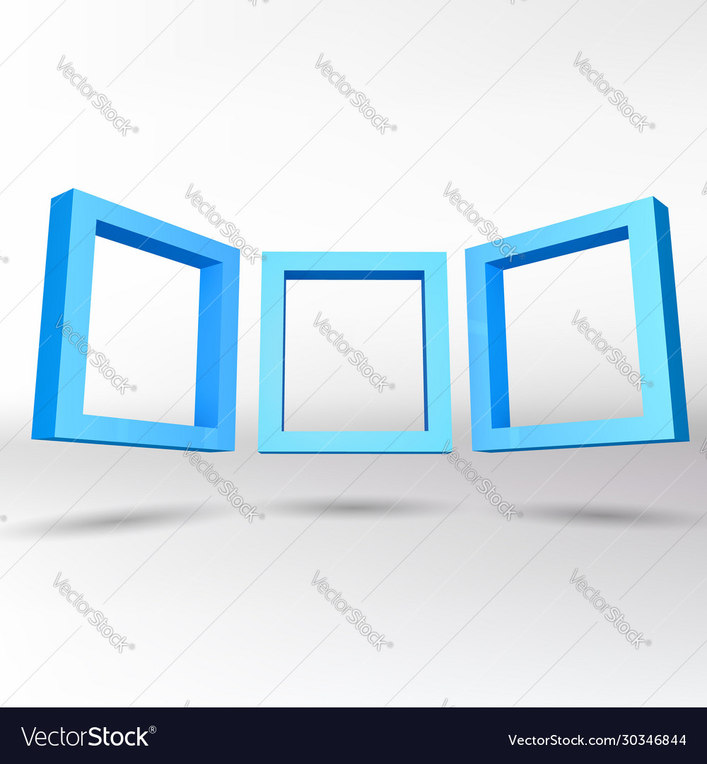 Three blue rectangular 3d frames Royalty Free Vector Image