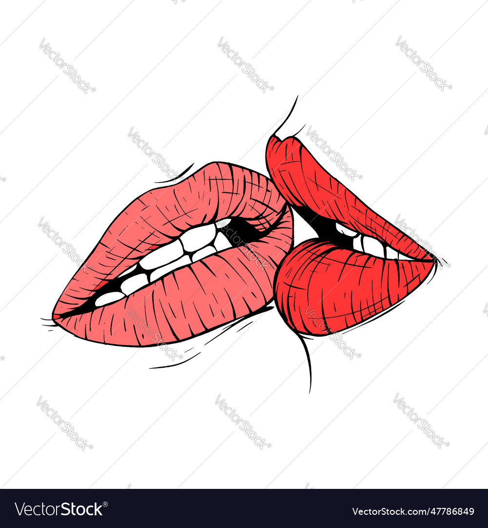 Couple kissing lips sketch line art Royalty Free Vector