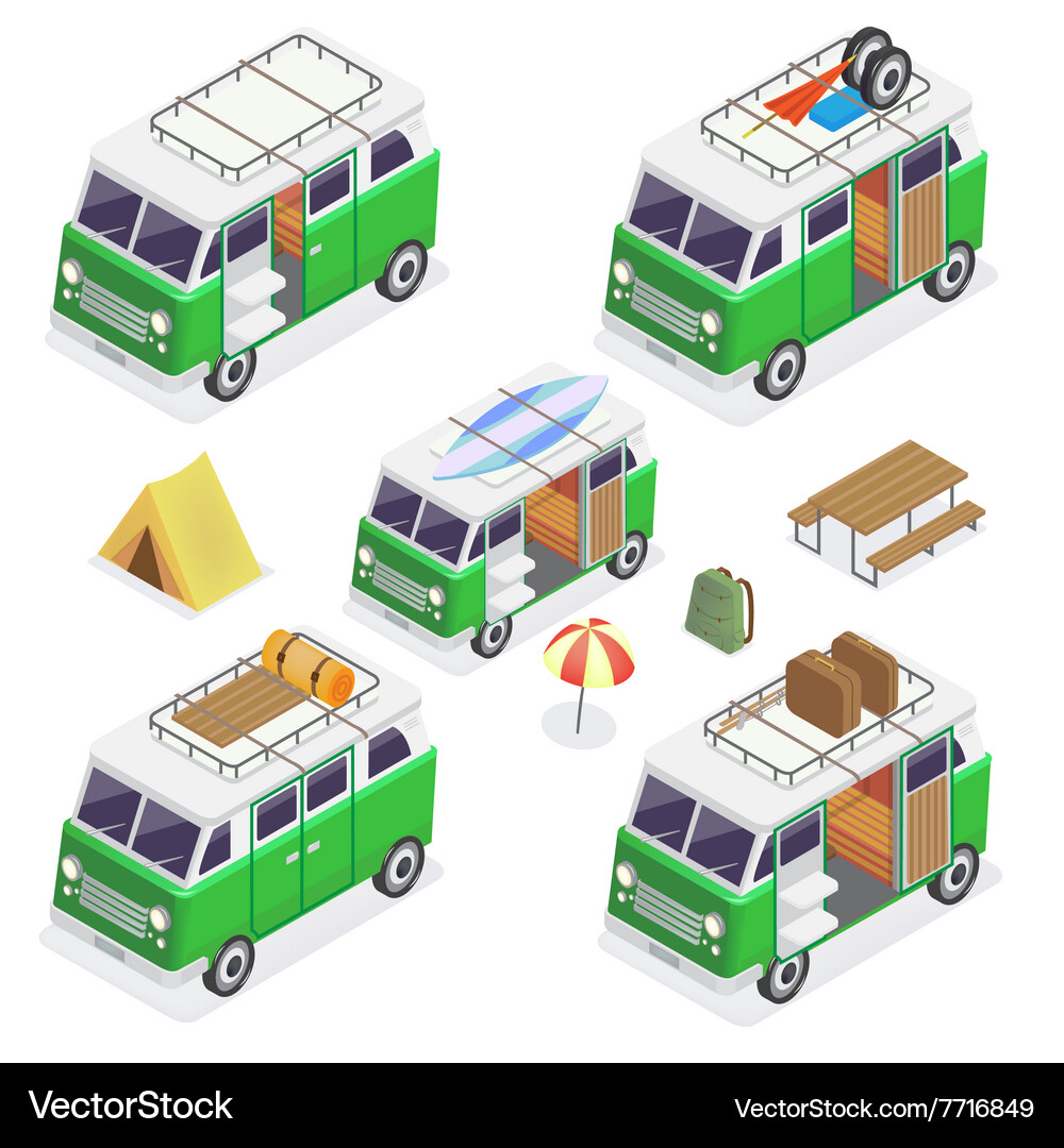 Isometric Camper Van Set Royalty Free Vector Image