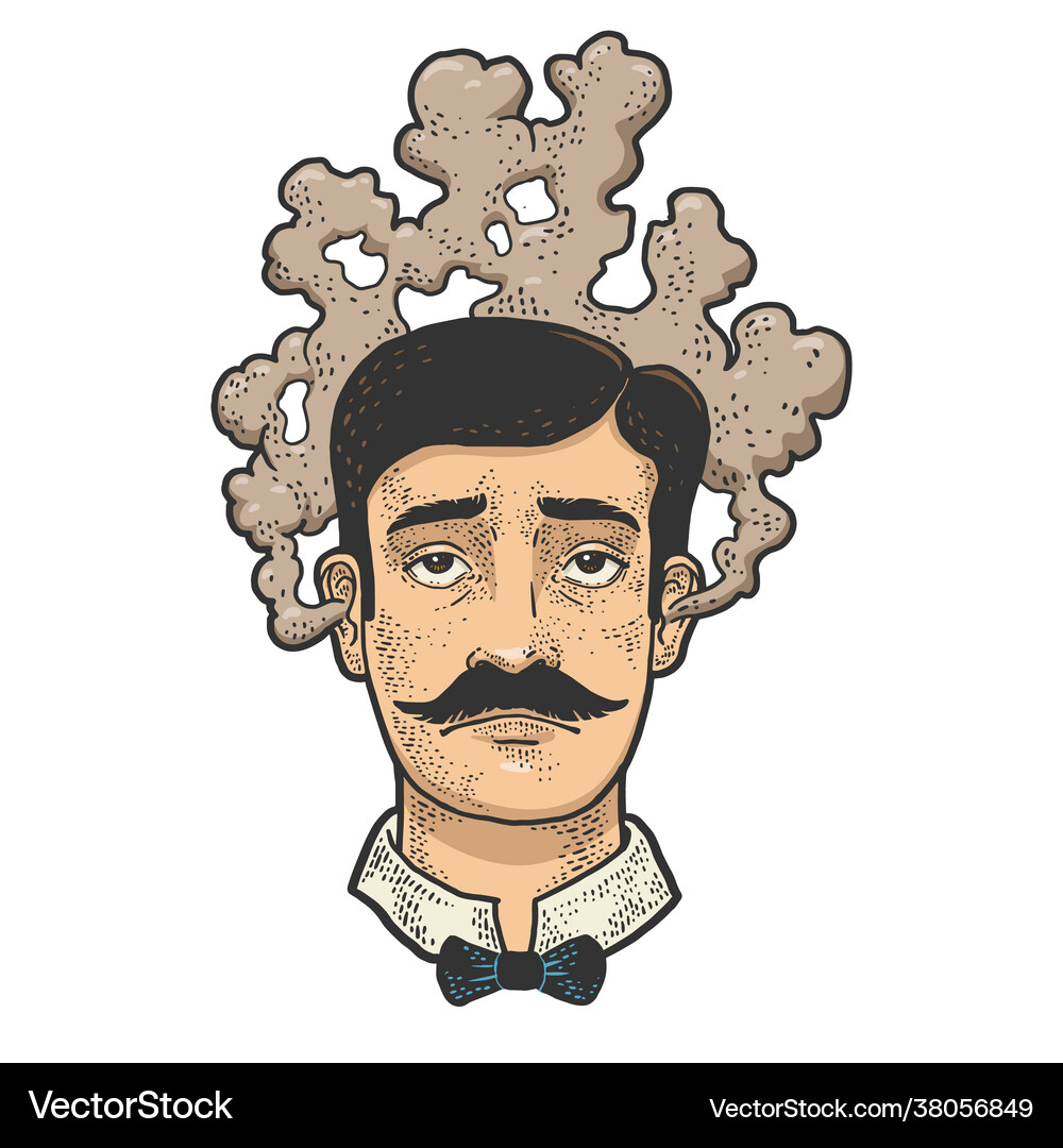 Man with steaming head sketch Royalty Free Vector Image