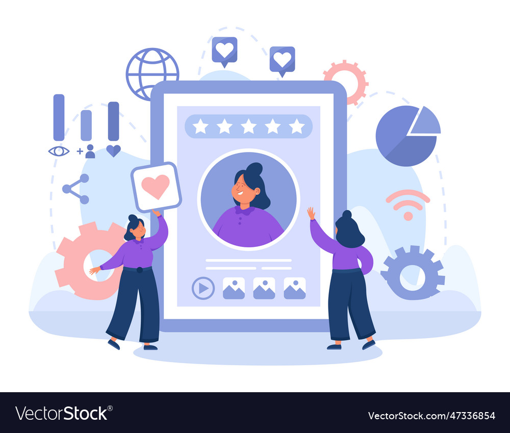 Female brand owner managing online presence Vector Image Female brand owner managing online presence Vector Image
