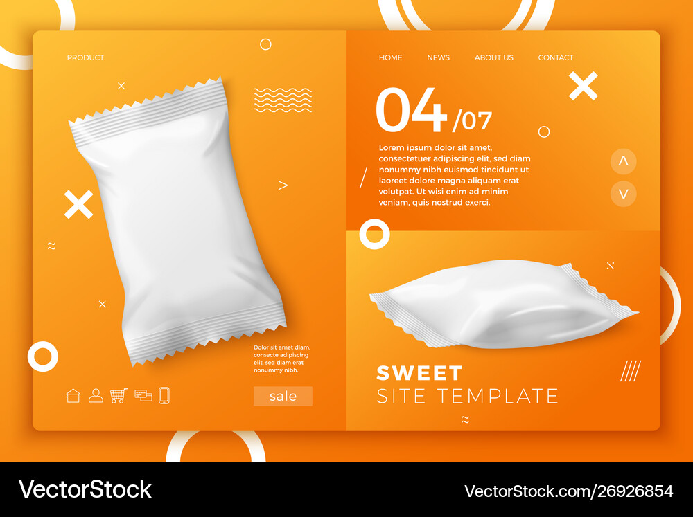 Snack candies sachet modern site template Vector Image