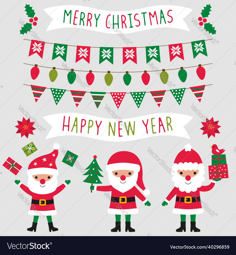 Christmas clip art set santa claus Royalty Free Vector Image