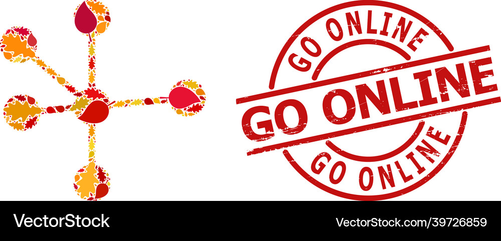 Grunge go online stamp imitation and node Vector Image