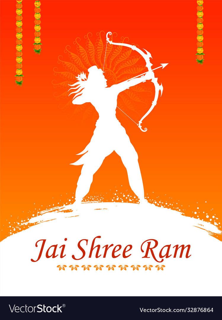 Lord Rama With Bow Arrow In Shree Ram Navami Vector Image