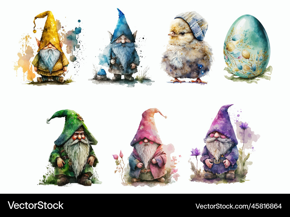 Watercolor set of easter gnome easter eggs Vector Image