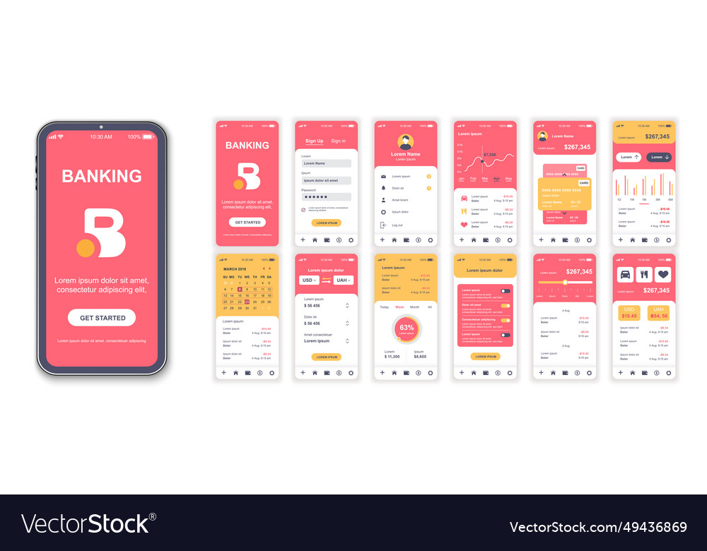 Banking Mobile App Interface Screens Template Set Vector Image