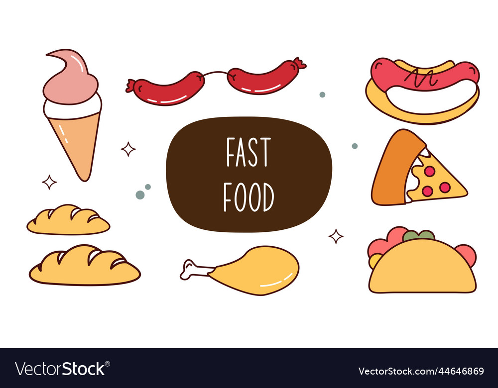 Fast Food Doodle Hand Drawn Line Art Style Object Vector Image