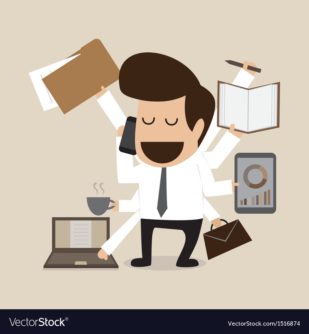 Businessman with multi tasking and multi skill Vector Image Businessman with multi tasking and multi skill Vector Image