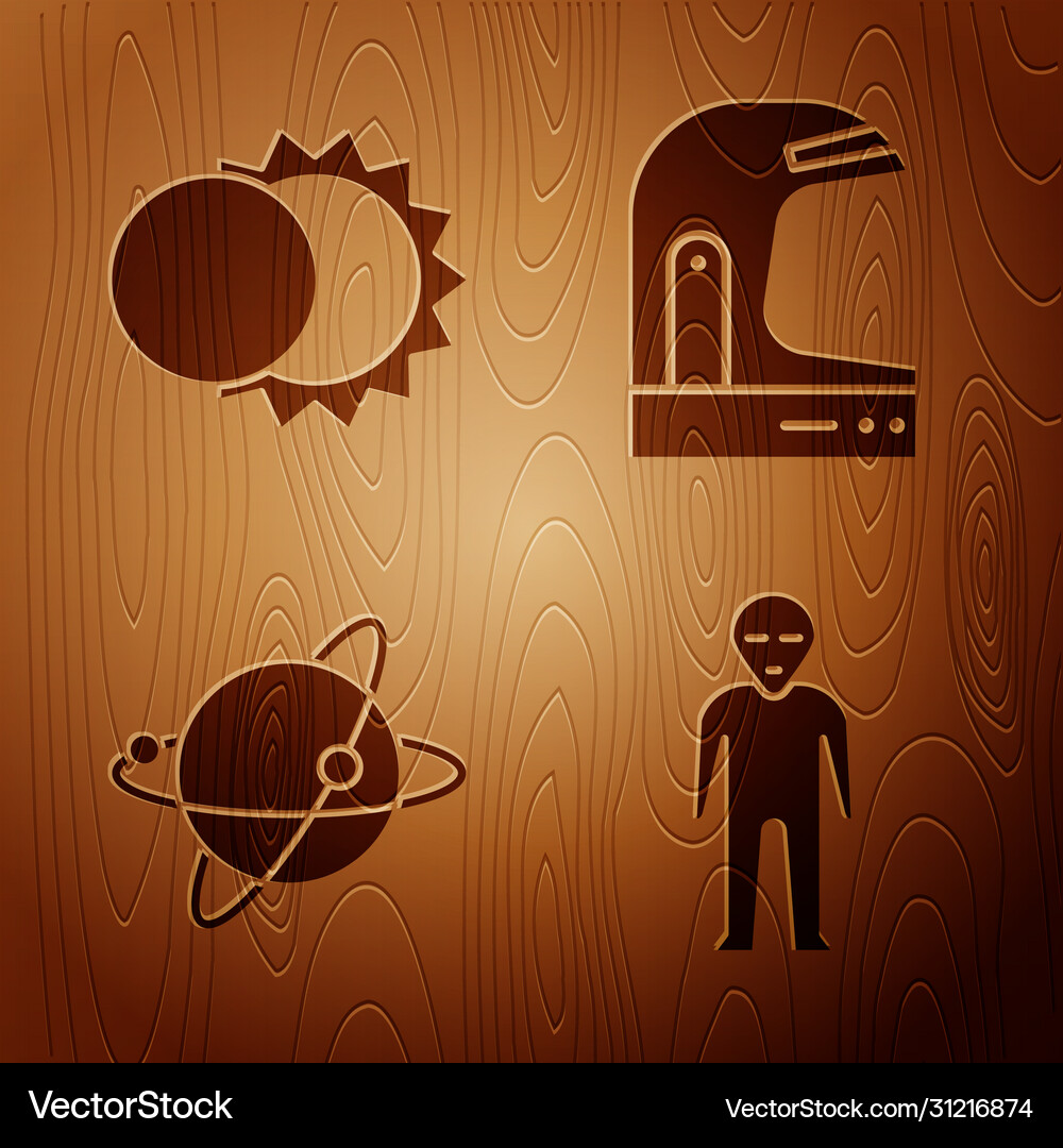 Set alien eclipse sun satellites orbiting Vector Image
