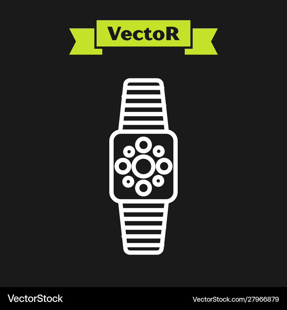 White line smartwatch icon isolated on black Vector Image