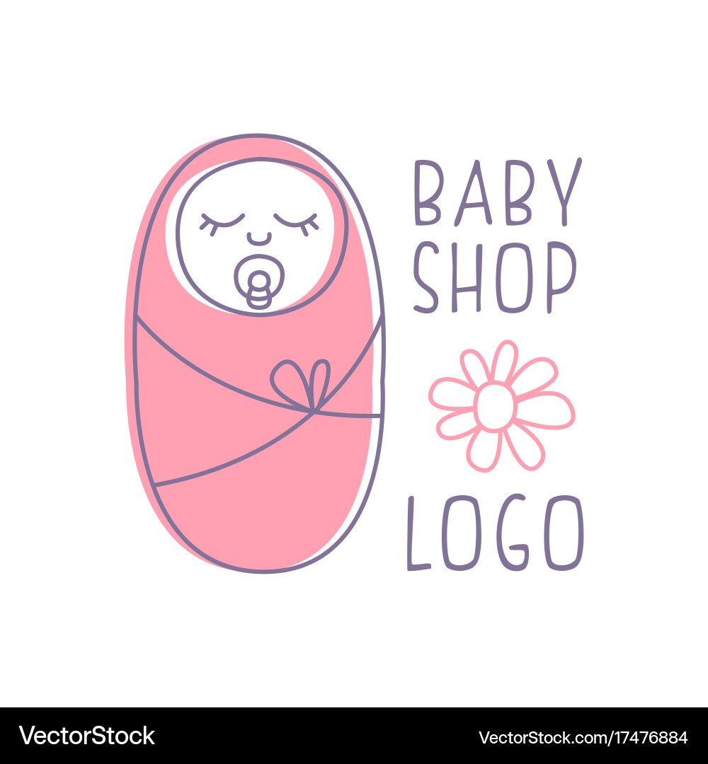 Baby shop logo design emblem with sleeping Vector Image